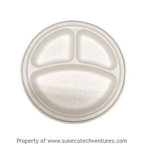 Sugarcane Bagasse 3 Compartment Plate
